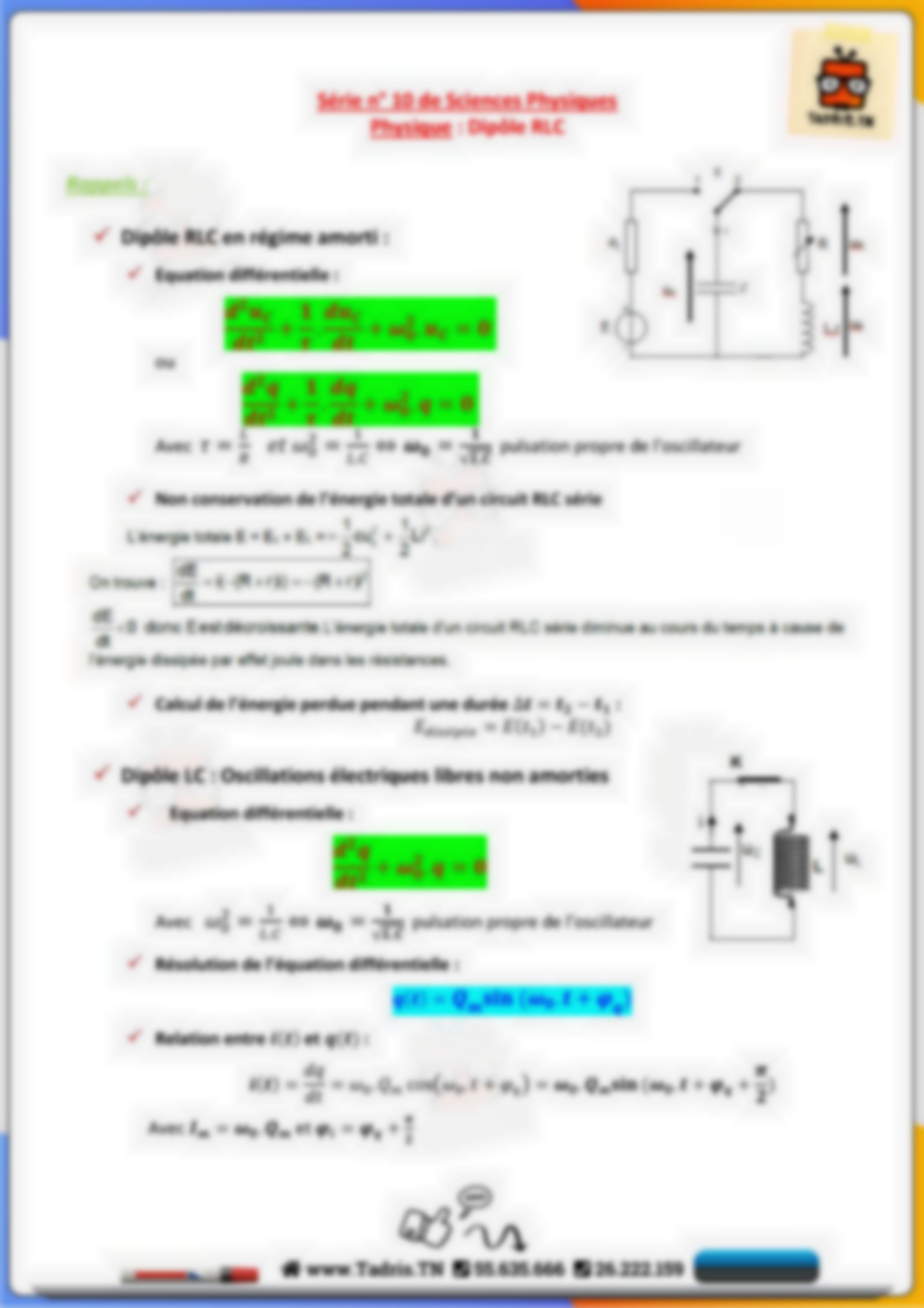 ≡ 1. Introduction : Le circuit RLC — Bac Sc.exp ( Enregistrement–2024 ...