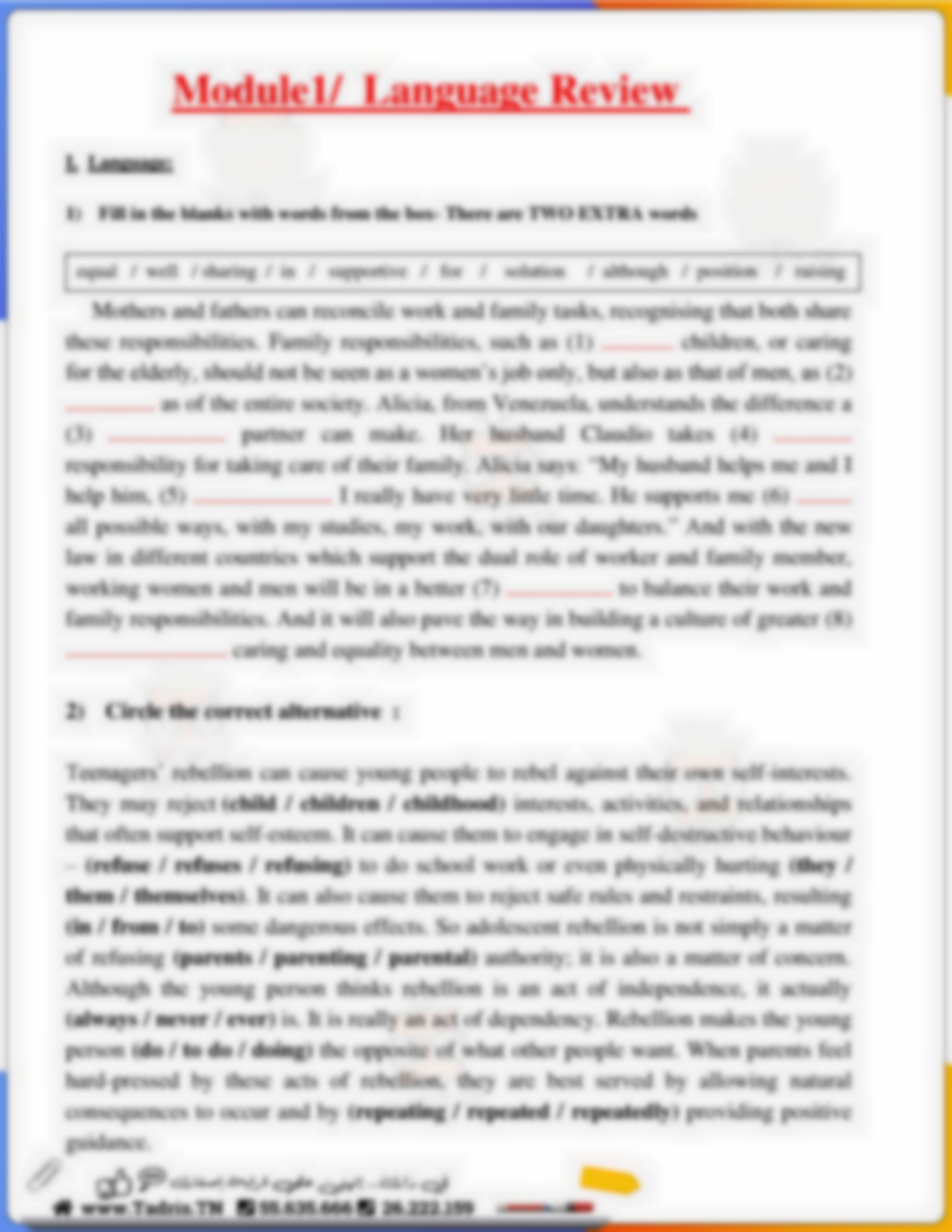 ≡ 1 Module1 Language Review Tadris Tn