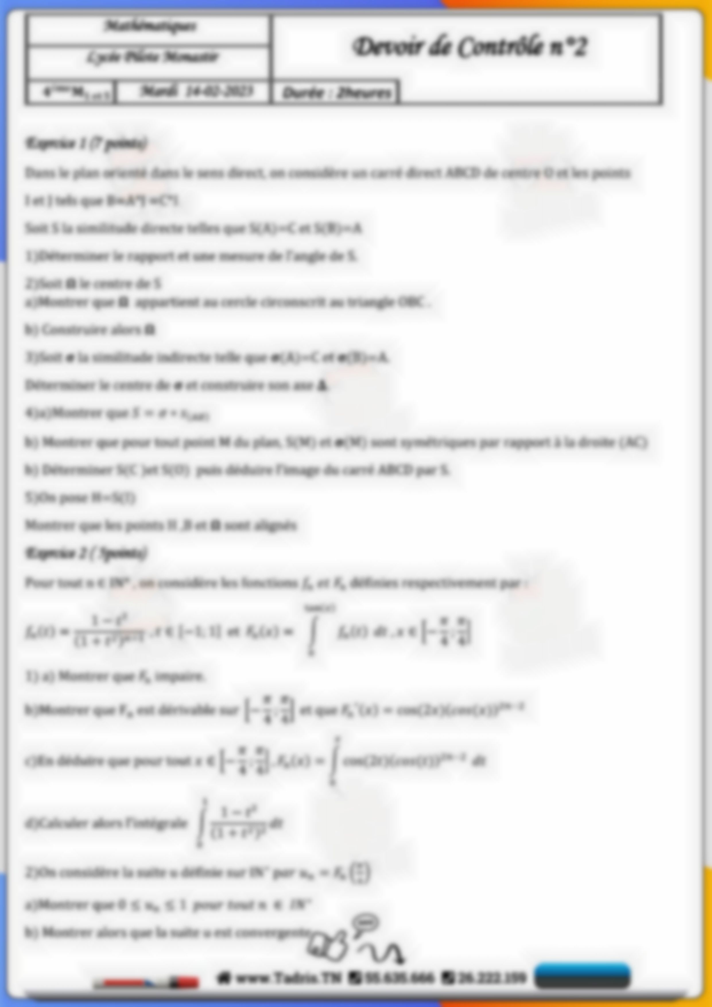 ≡ Bac Mathématiques ( Mathématiques 2023 2024 ) — Tadris.TN | DOUROUS ...