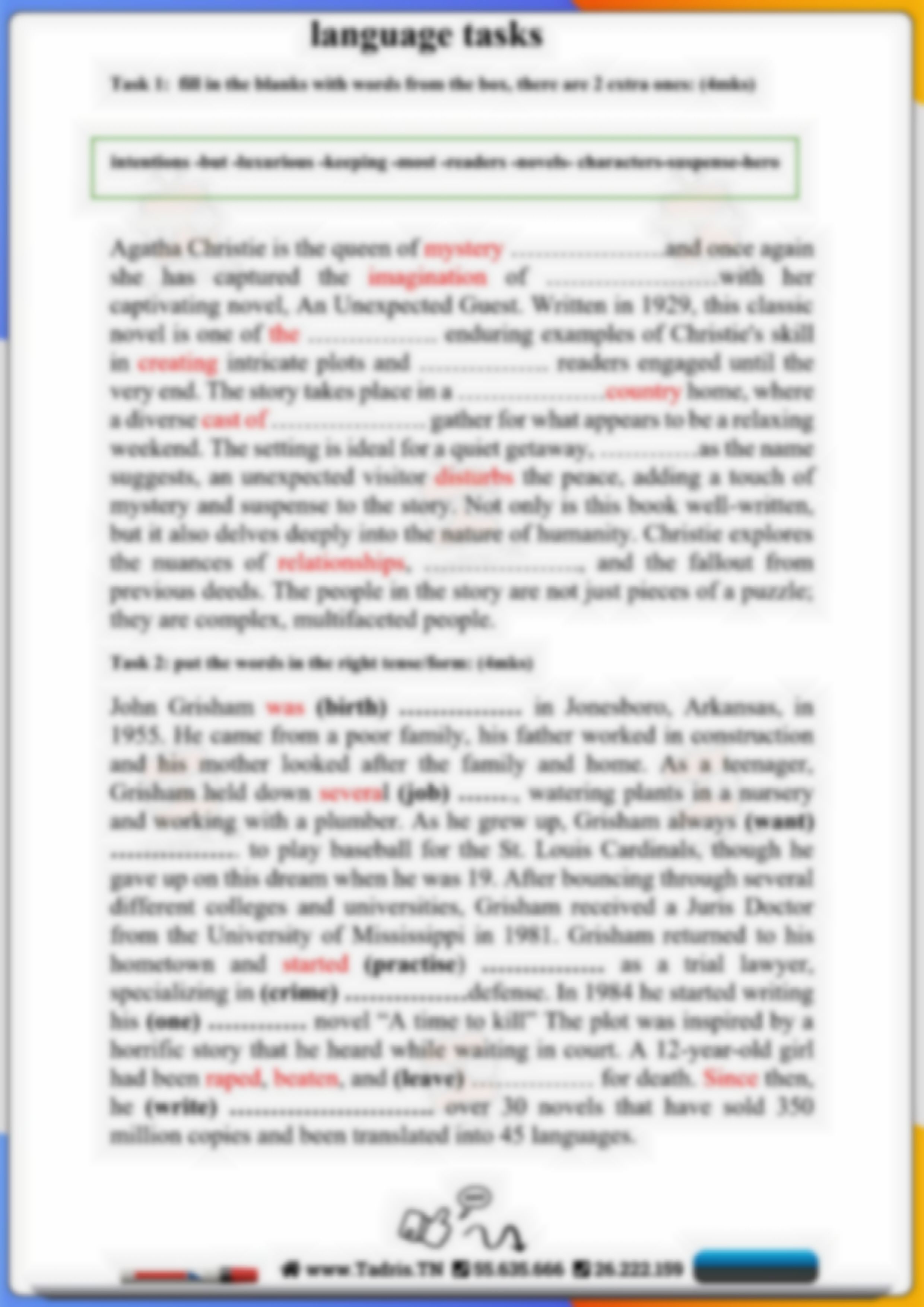 ≡ Guided writing Writing section — 1ère année ( Anglais ) — Tadris.TN ...