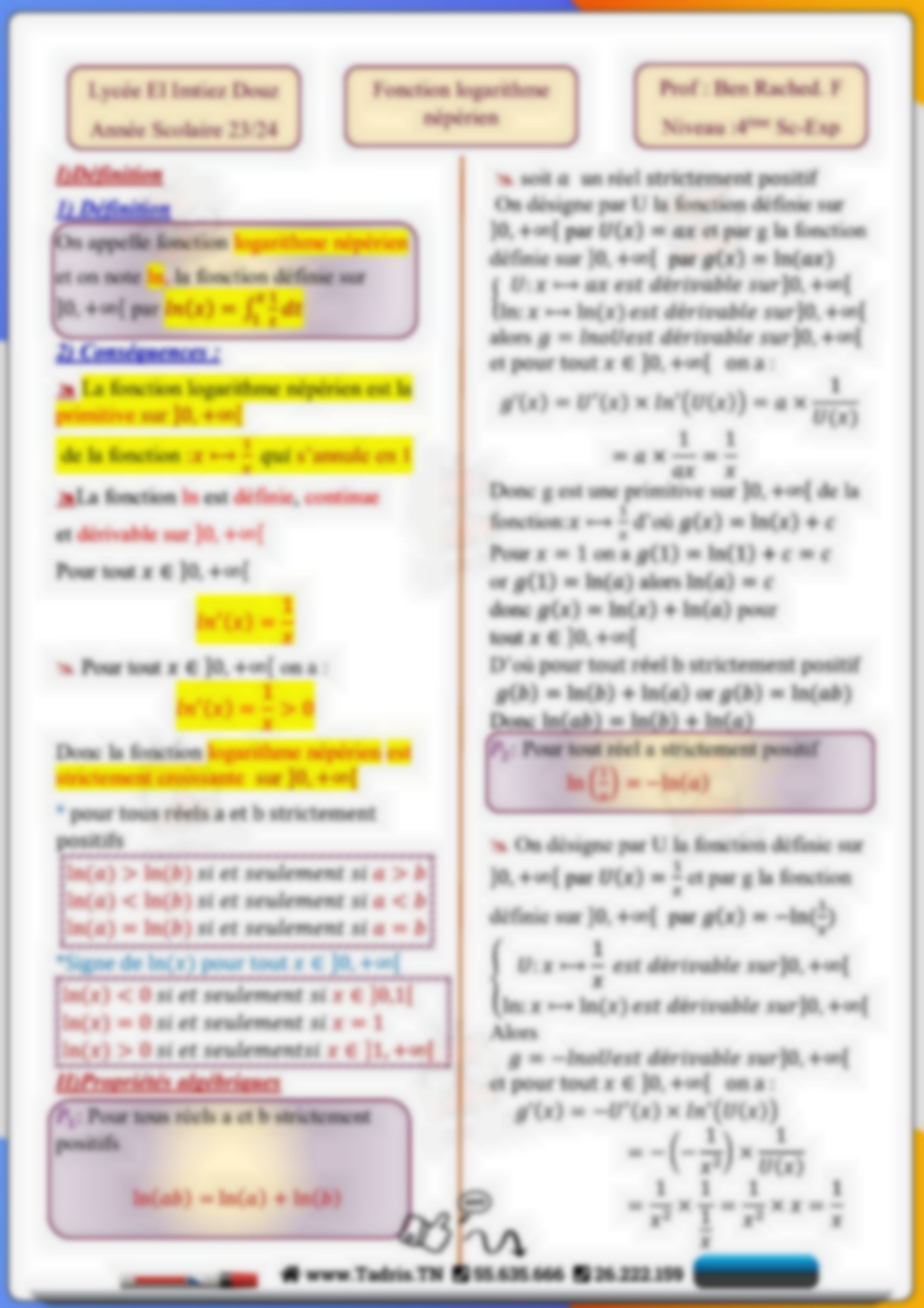 ≡ Bac Mathématiques ( Mathématiques 2023 2024 ) — Tadris.TN | DOUROUS ...