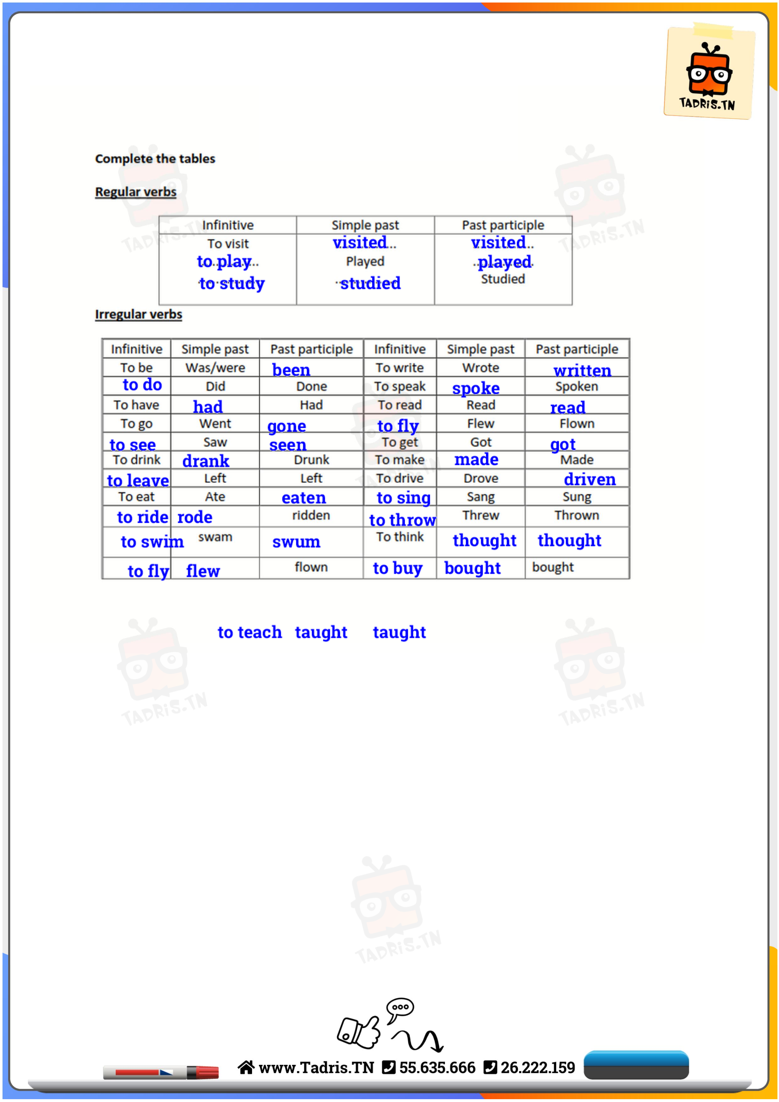 ≡ 09.السنة التاسعة أساسي ( أنقليزية 2023 2024 ) — Tadris.TN | DOUROUS ...