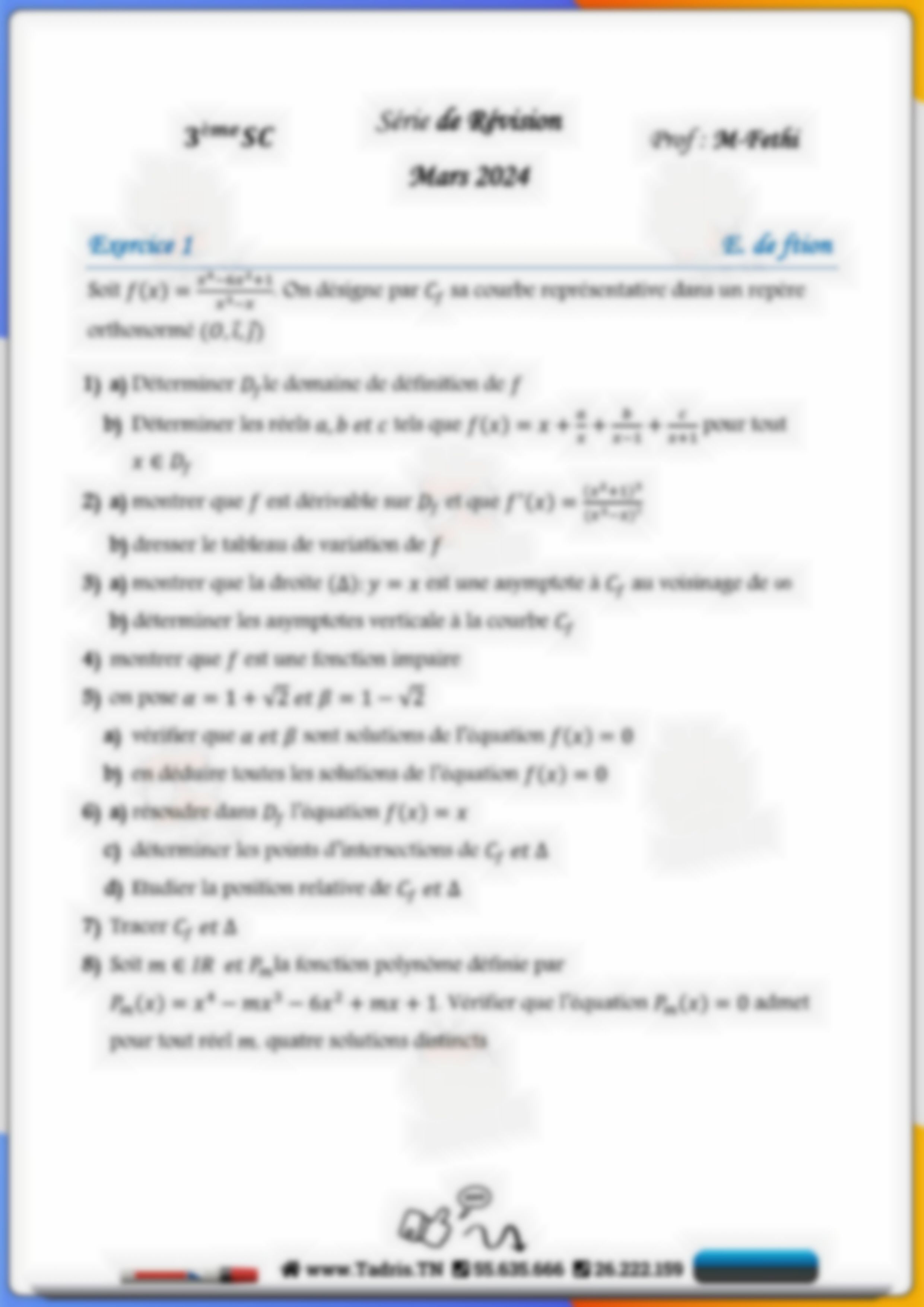≡ Variation Dune Fonction — 3ème Années Sciences Expérimentales Mathématiques — Tadris Tn