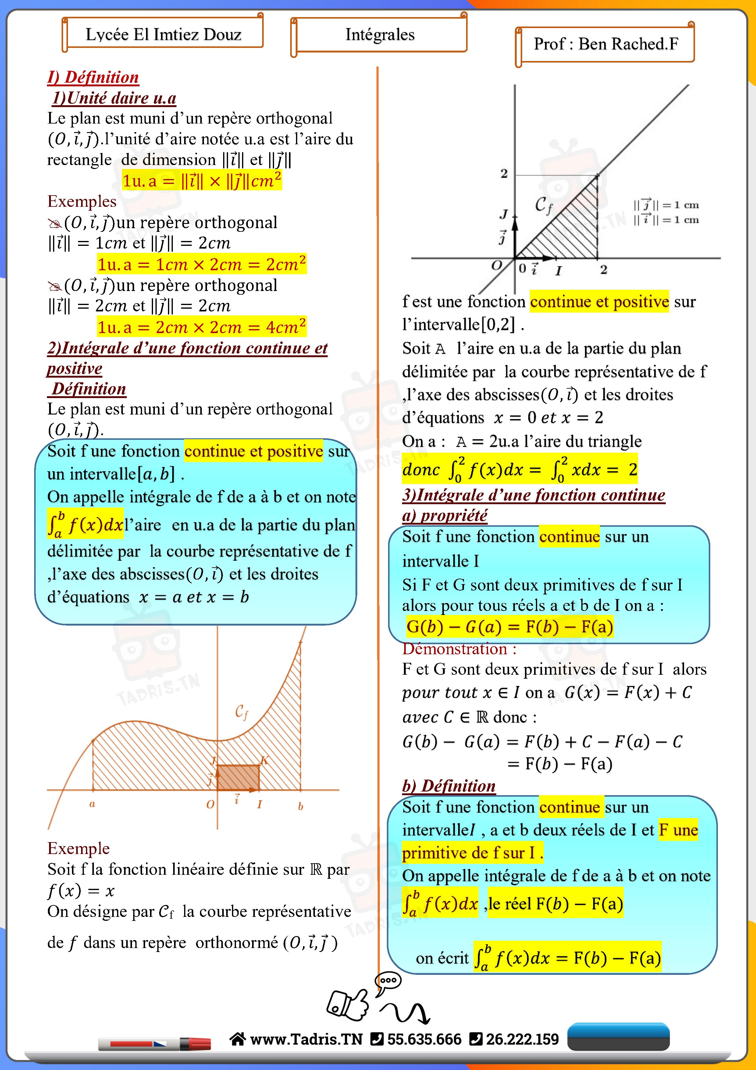 ≡ 1 Définition de l’intégrale d'une fonction continue — Bac Sc.exp ...