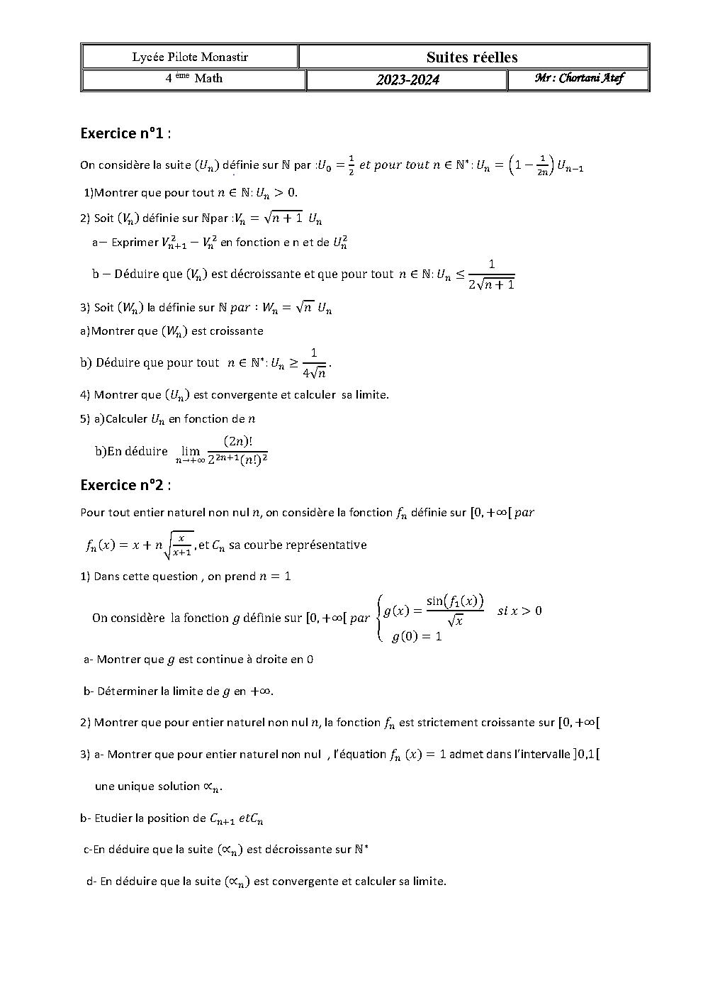 ≡ Suite Extraite — Bac Mathématiques ( Mathématiques ) — Tadris.TN ⚡ ...