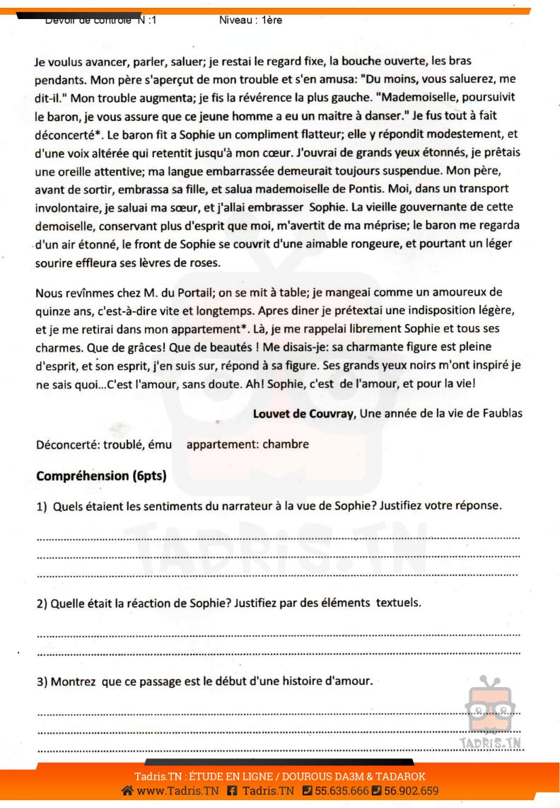 ≡ 1ère Année Français — Tadris Tn Dourous Da3m And Tadarok Étude En Ligne